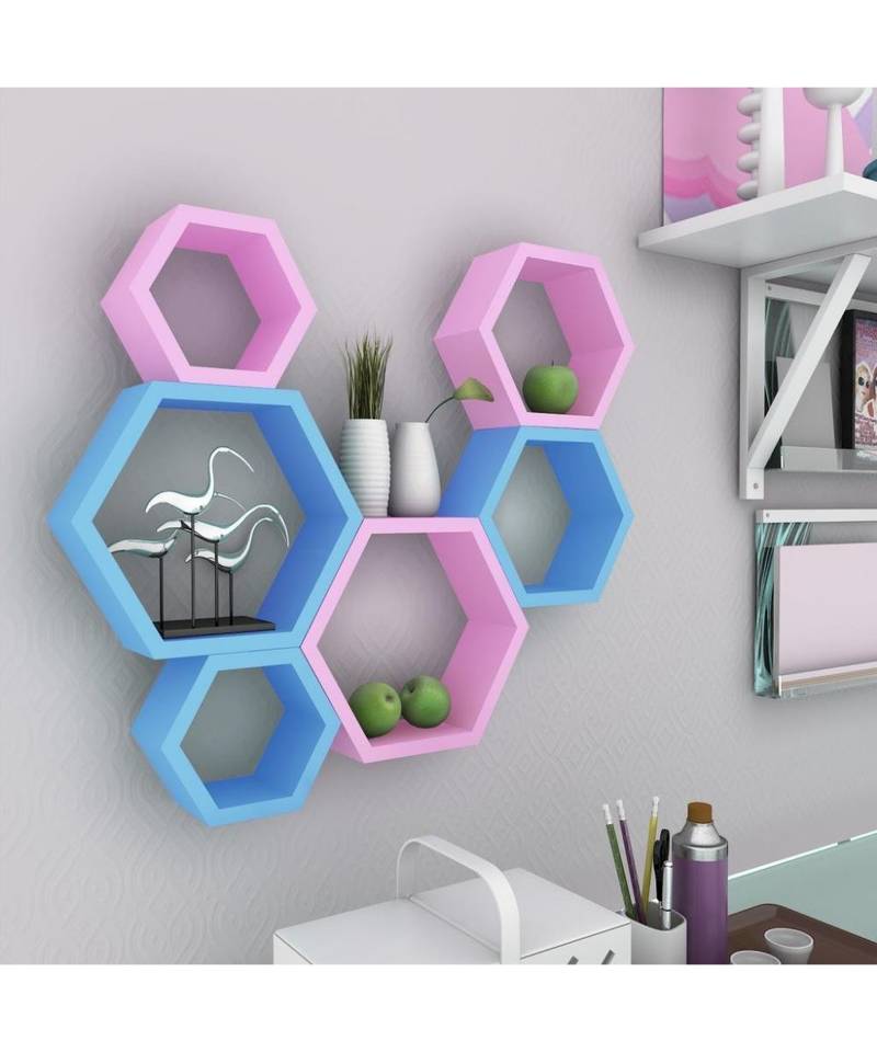 multicolor home DecorNation Hexagon Shape Storage Wall Shelves set 6 ...