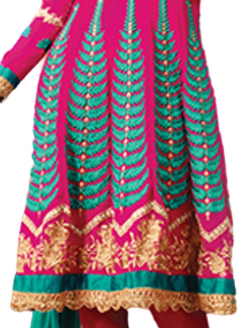 Magenta Embroidered Georgette semi stitched salwar with dupatta ...