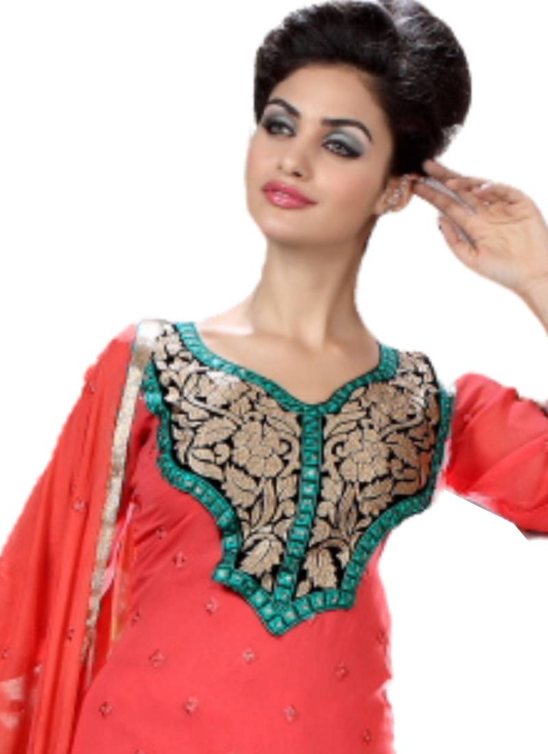 Pink Embroidered Georgette semi stitched salwar with dupatta - Brijraj ...