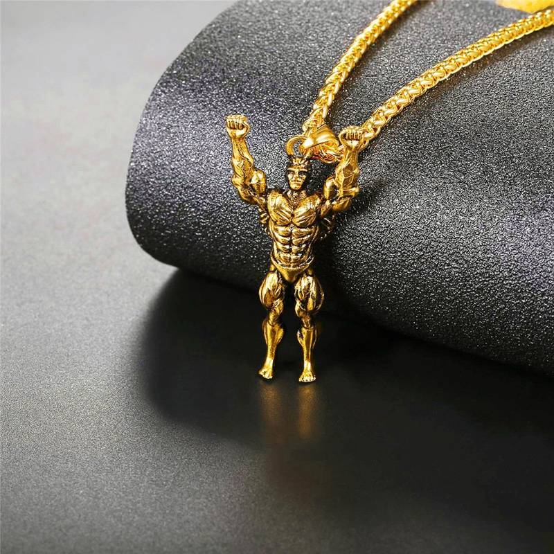Gym Fitness Masculine Body Builder Wrestler Gold Plated 316L Stainless ...