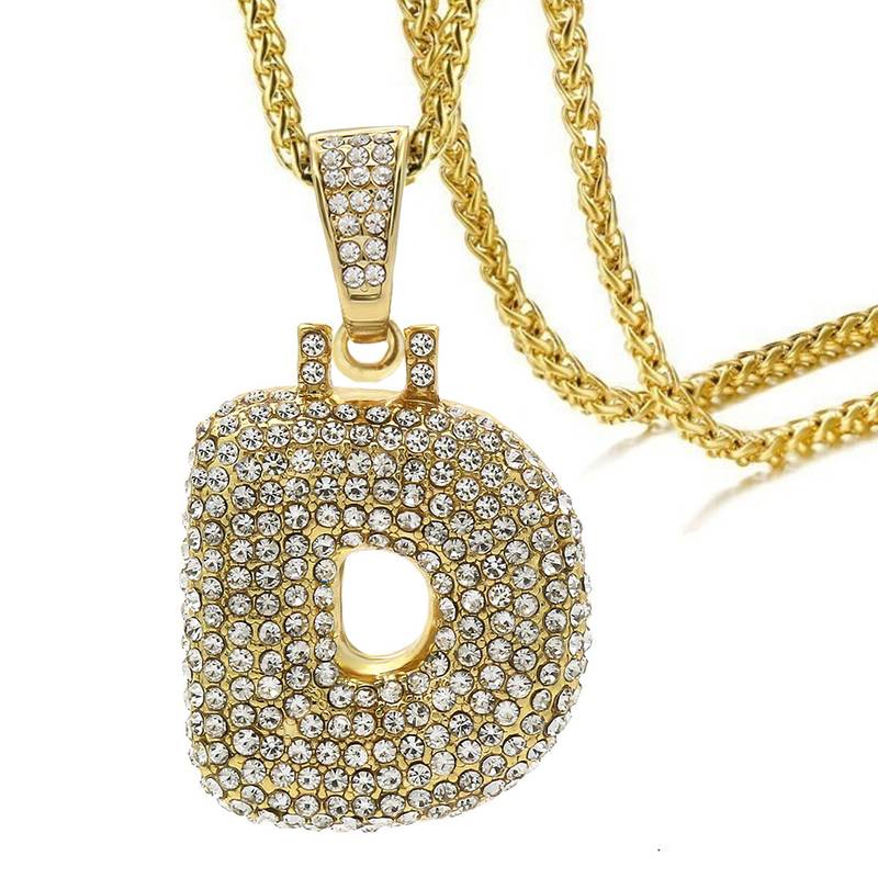 Hip Hop Iced Out Alphabet Initial Letter D 18k Gold Rope 22" Chain ...