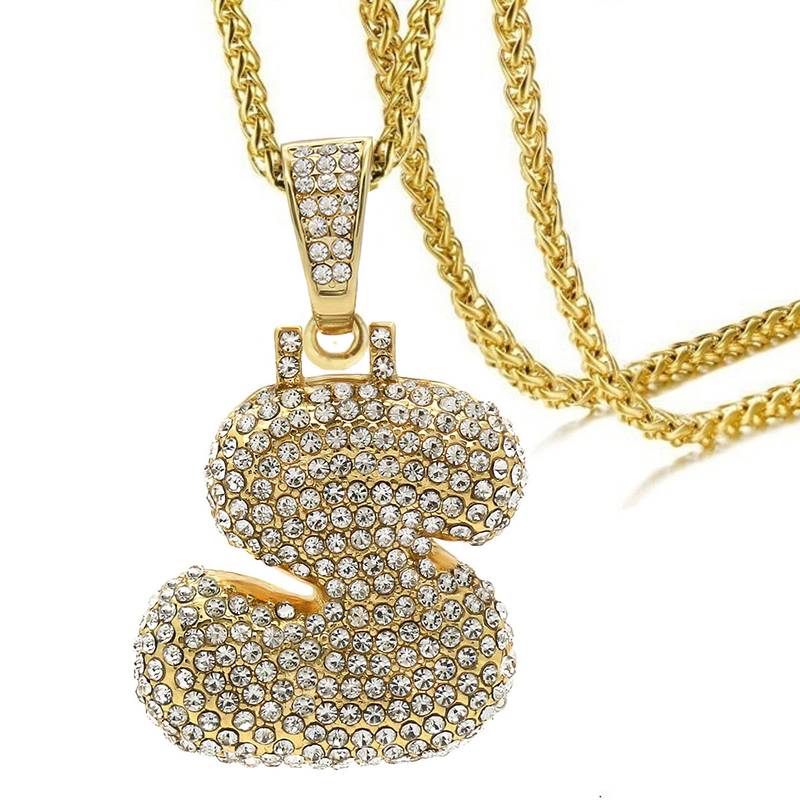 Hip Hop Iced Out Alphabet Initial Letter S 18k Gold Rope 22" Chain ...