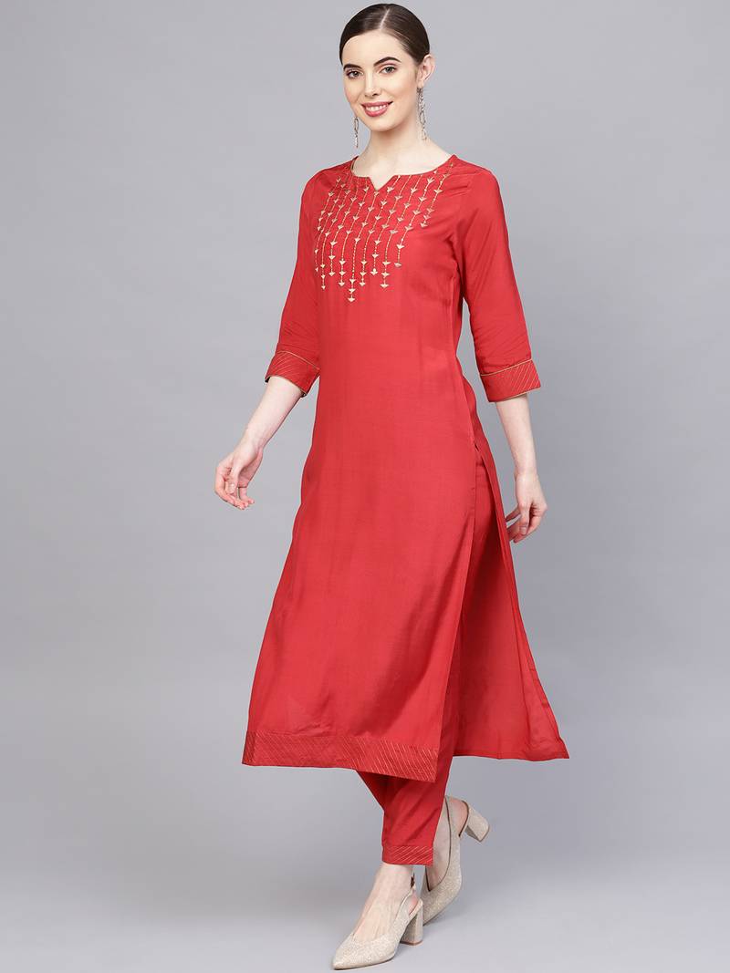 Red printed Muslin stitched kurta sets - Jaipur Kurti - 3297180