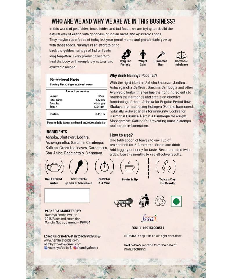 Namhya PCOS Tea For Women 100gm - Namhya Foods - 3297332