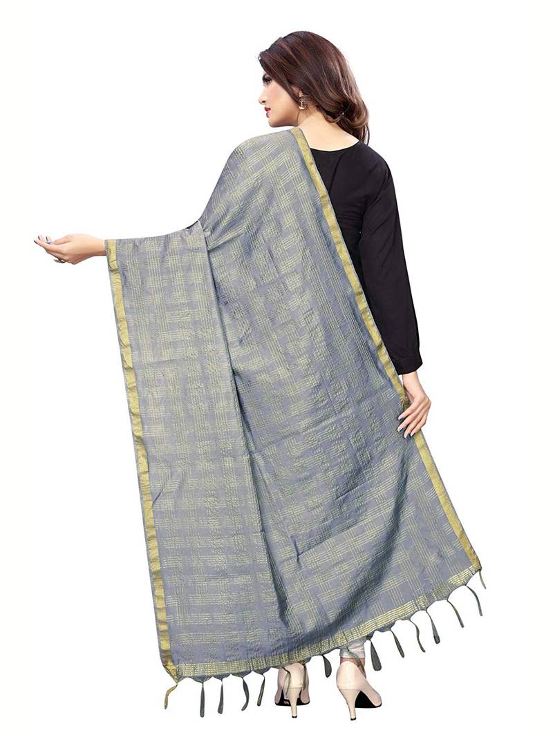 Gray Cotton Silk Dupatta - AngelTrends - 3297793