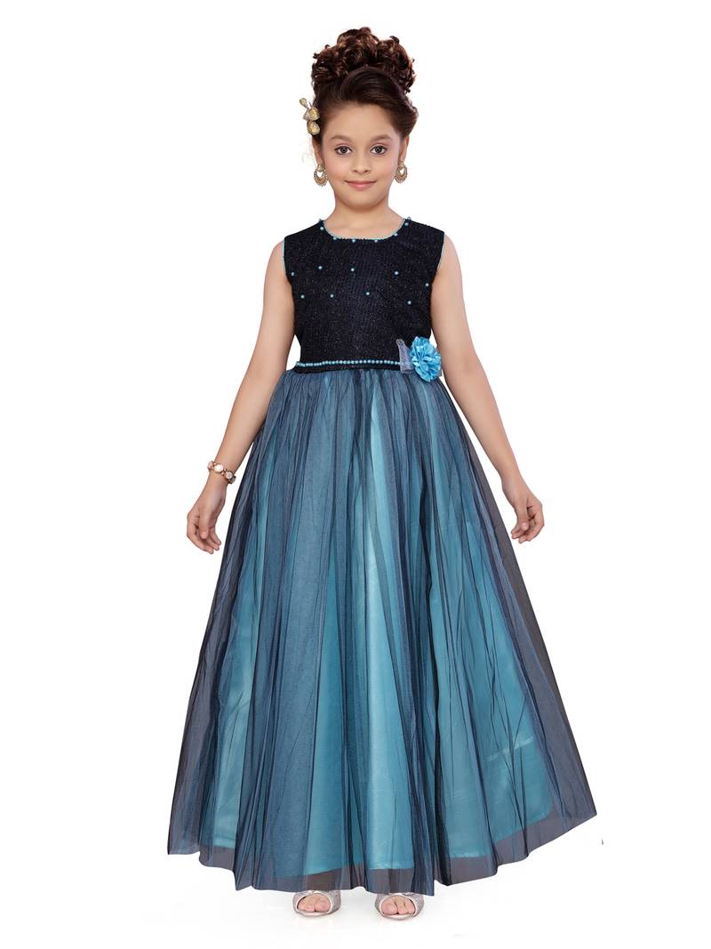 Green hand woven polyester kids-girl-gowns - Aarika - 3299549