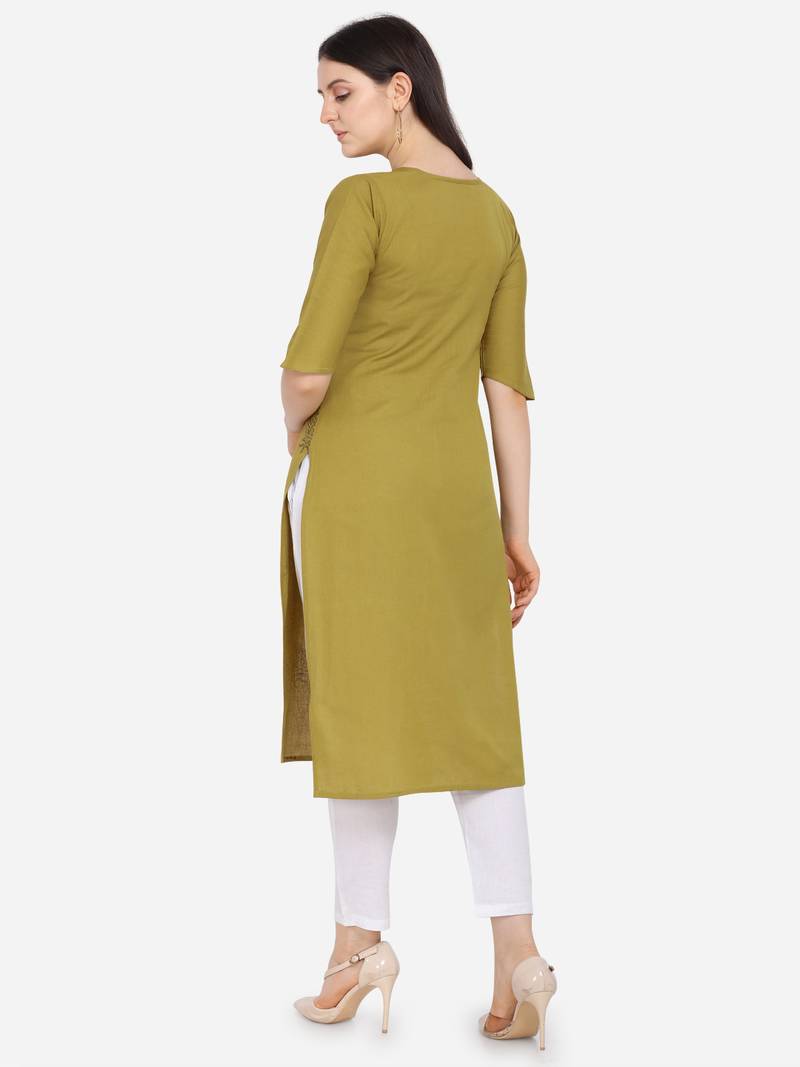 Mustard Color printed Straight Kurta - kvsfab - 3299756