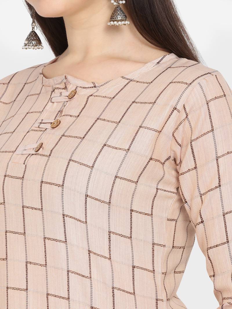 Beige color cotton blend straight kurta - kvsfab - 3299763