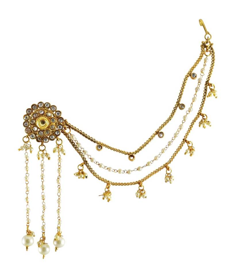 Gold Plated Pearl Drop Stone Studded Hair Chain Earrings TE1103 ...