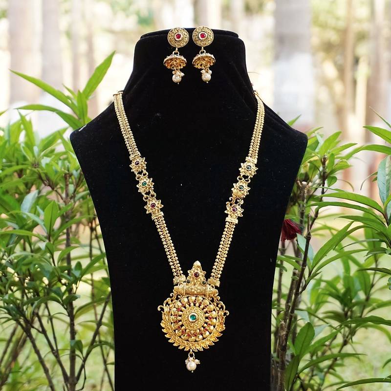 Multicolour long necklace wedding necklace set - Reeti Fashion - 3303025