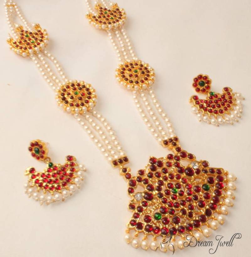Beautiful Gold Plated Kemp Peacock Pearl Haar Set - DREAMJWELL - 43019