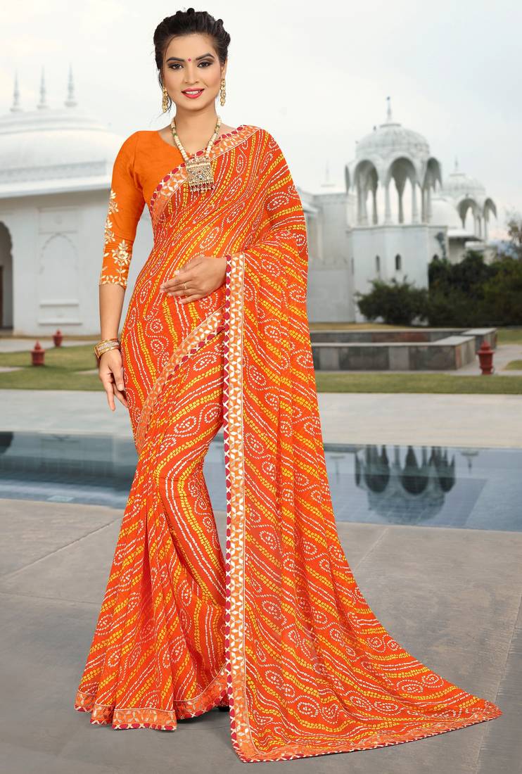 Designer Bandej Bhandi Print Saree With Heavy Border Work - Shraddha ...