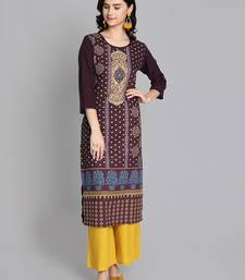 Brown crepe digital printed kurti - Venika Creations - 3312455