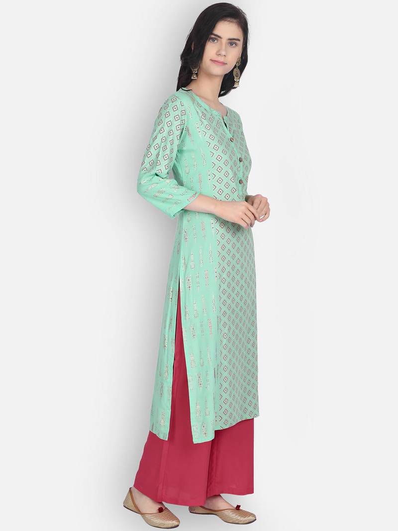 Green rayon printed kurti - Venika Creations - 3312474