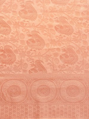 peach woven silk blend saree with blouse - vastranand - 3315535