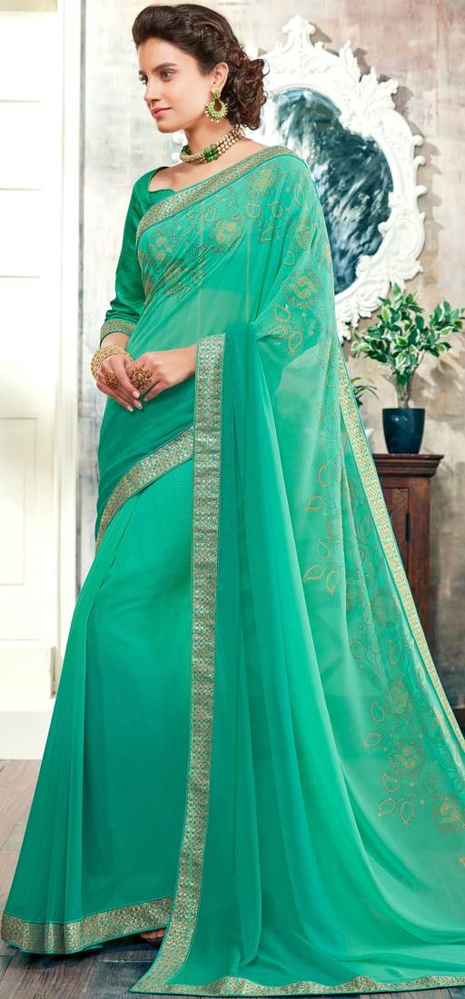 Green Georgette Saree for Partywear - Brijraj - 3327282