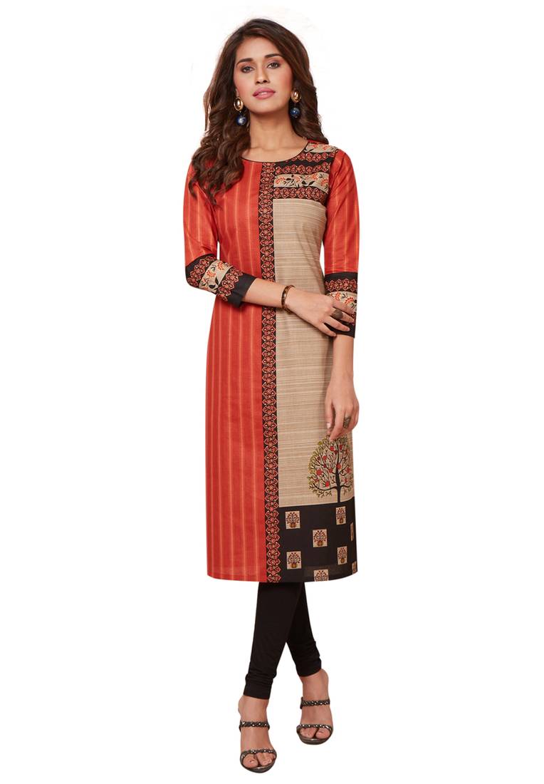 Women's Pack of 2 Cotton Printed Straight Fit Readymade Kurti combo ...