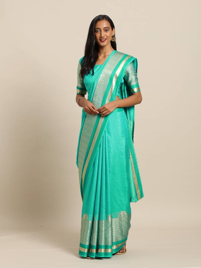 Sea Green Color Silk Saree - kvsfab - 3329263