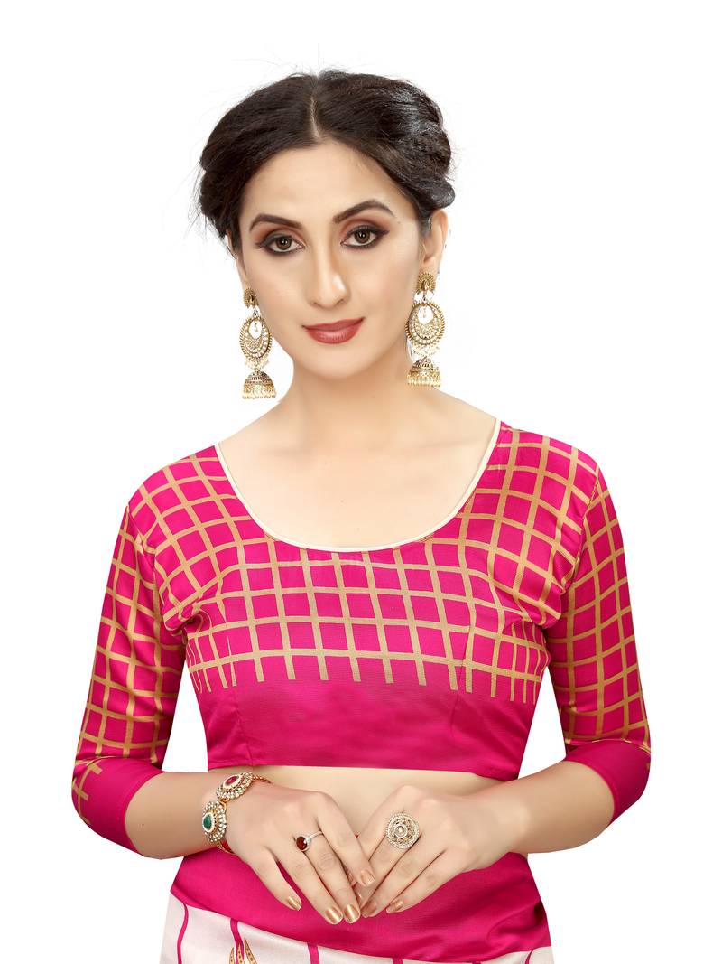 White printed art silk saree with blouse - FashionFort - 3330027