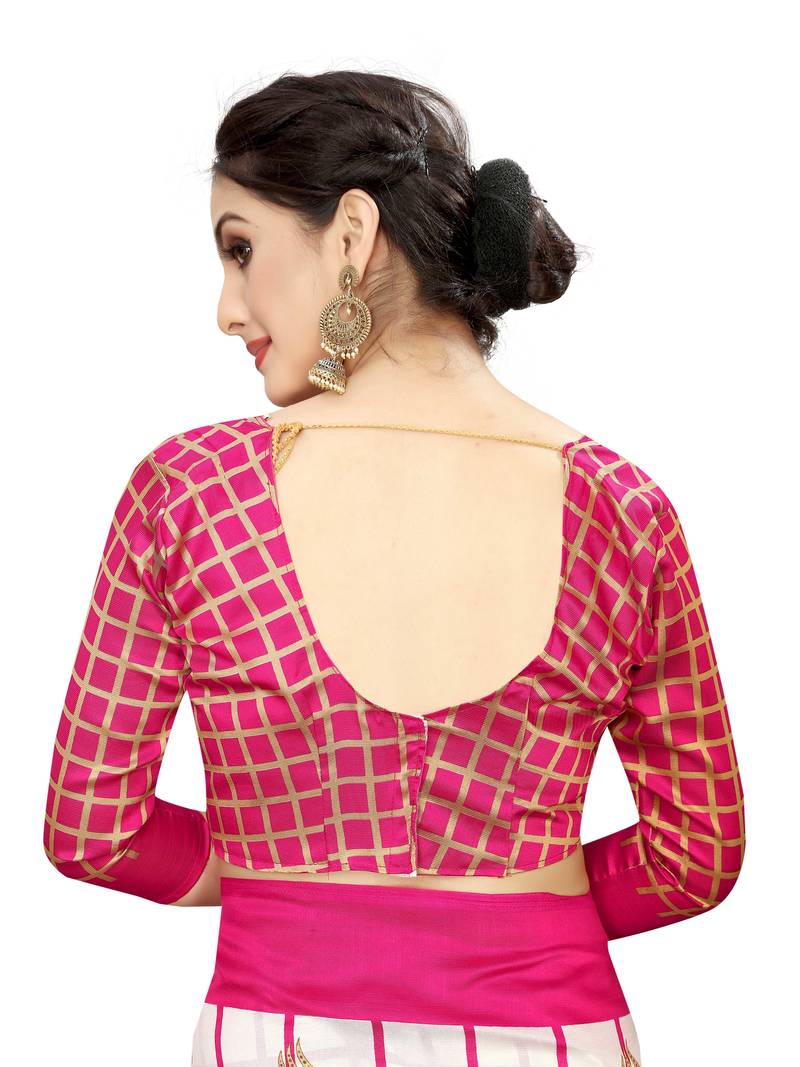 White printed art silk saree with blouse - FashionFort - 3330027