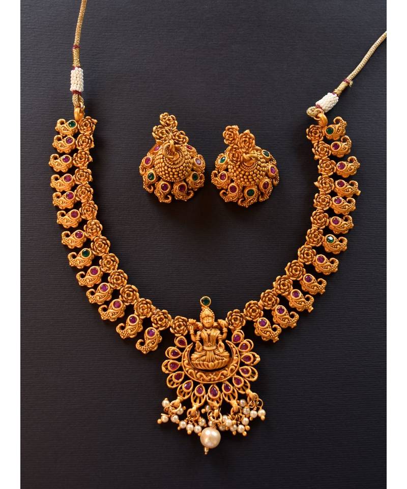 Gorgeous Golden Temple Necklace Set - Our Purple Studio - 3331858