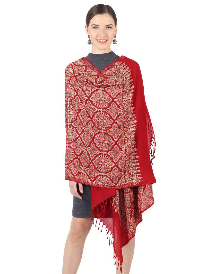 Women's Pashmina Fine Wool, Nalki Embroidery Needle work Stole, Scarf ...