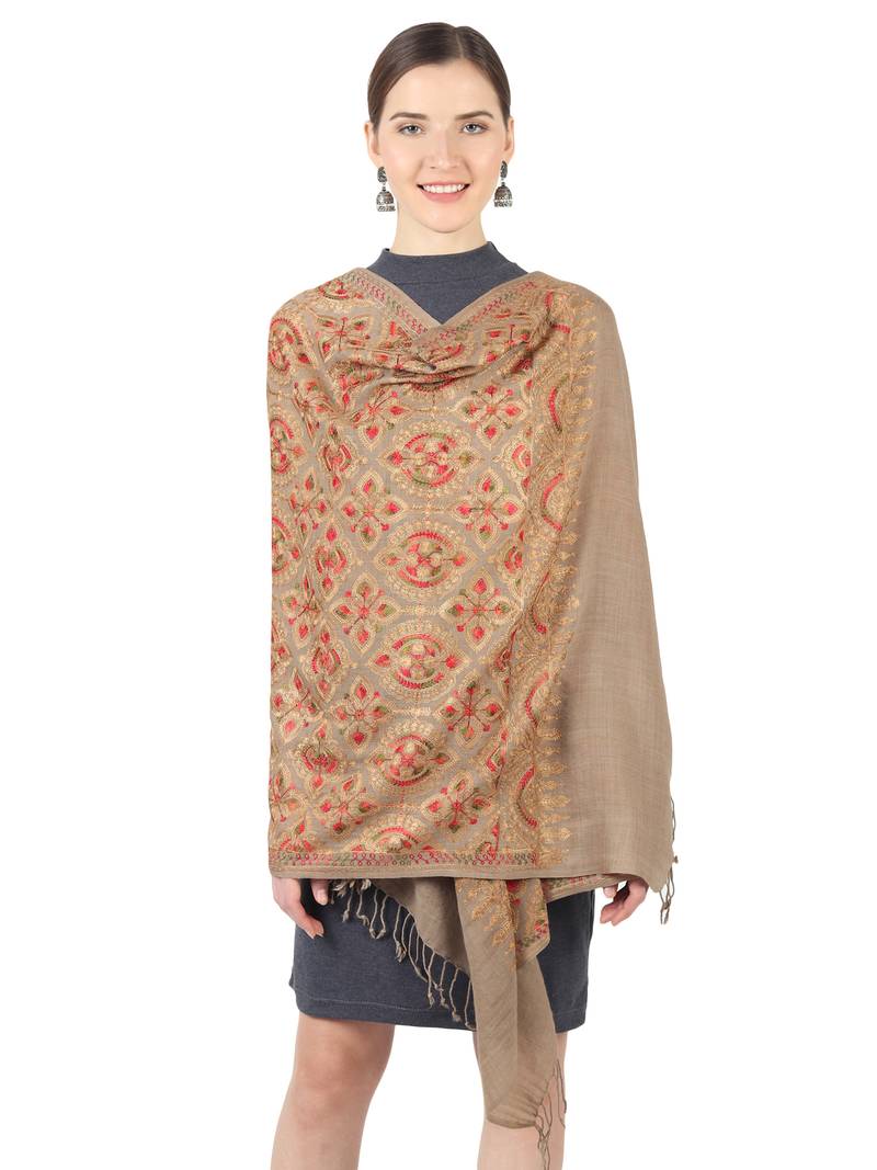 Women's Pashmina Fine Wool, Nalki Embroidery Needle work Stole, Scarf ...
