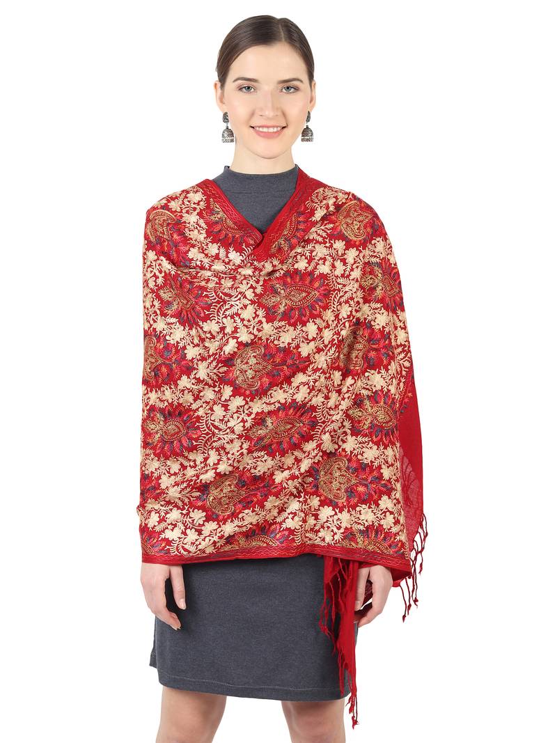 Women's Pashmina Fine Wool, Nalki Embroidery Needle with Zari work ...