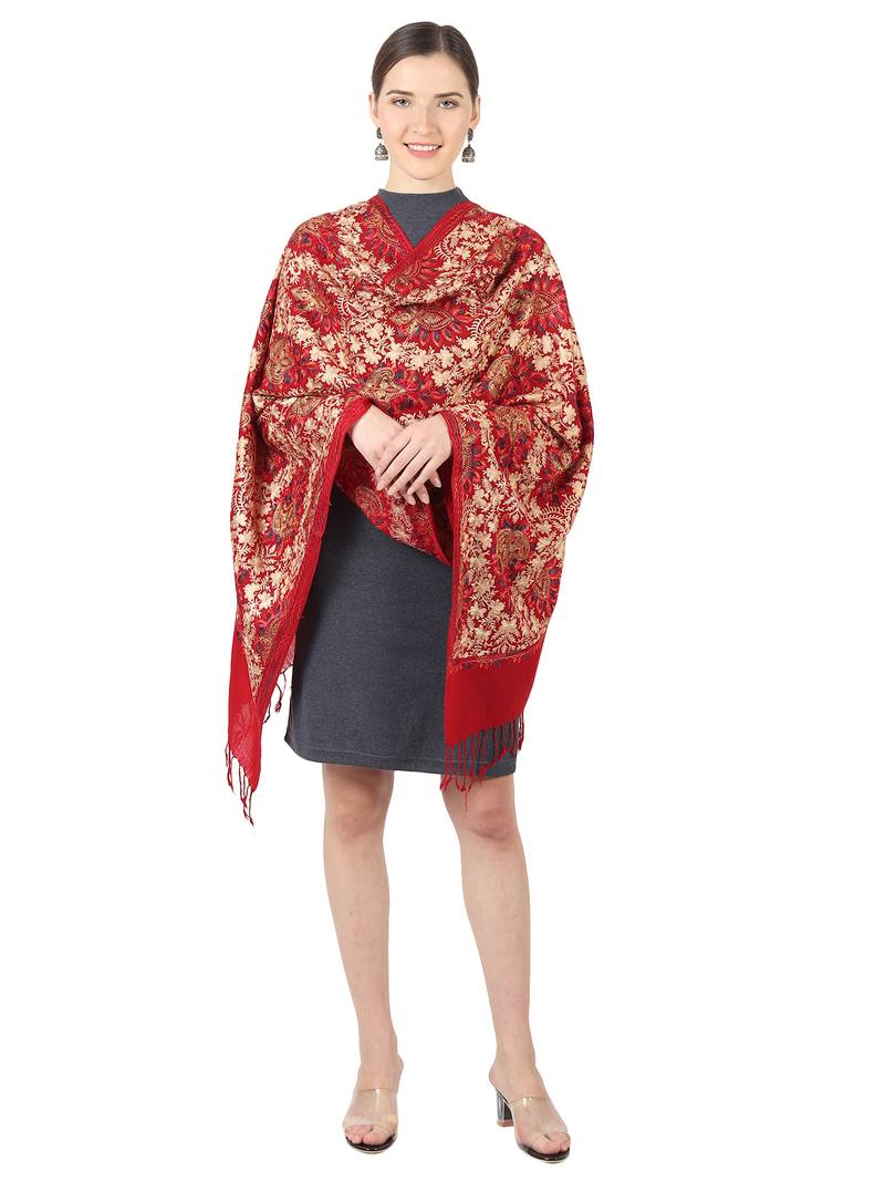 Women's Pashmina Fine Wool, Nalki Embroidery Needle with Zari work ...