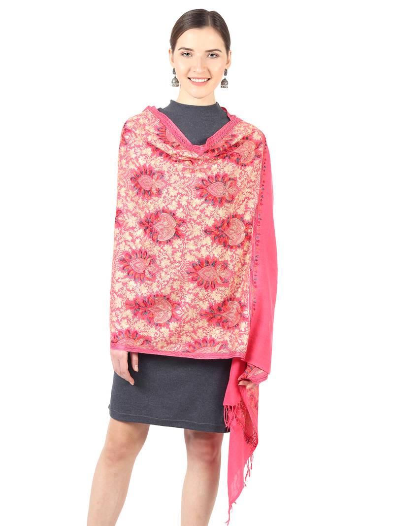 Women's Pashmina Fine Wool, Nalki Embroidery Needle with Zari work ...