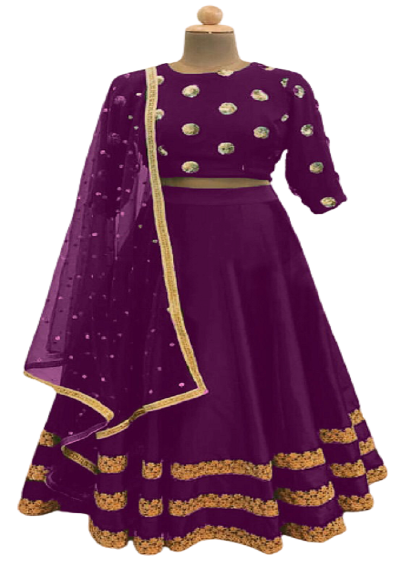 Purple sequins silk semi stitched lehenga - Pradeep Fashion - 3340222