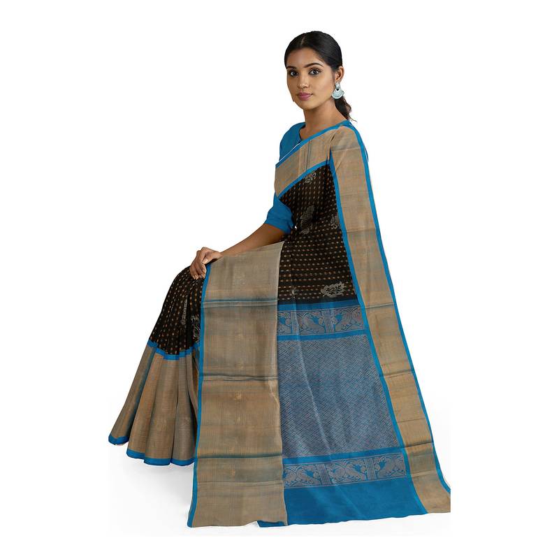 Black hand woven andhra pradesh handloom saree with blouse - APCO - 3345306