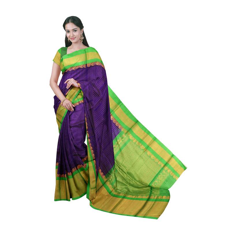 Blue hand woven andhra pradesh handloom saree with blouse - APCO - 3345366