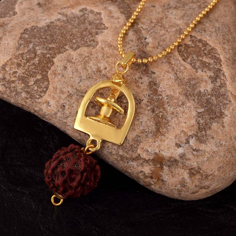 Mahadev Pendant With Five Mukhi Rudraksha Gold Plated chain - OMKAR ...