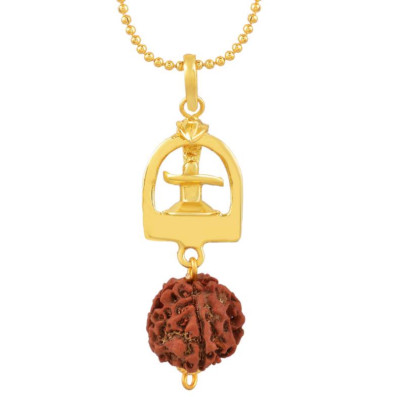 Mahadev Pendant With Five Mukhi Rudraksha Gold Plated chain - OMKAR ...