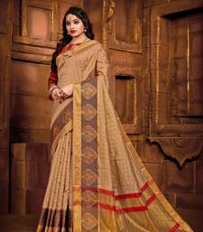 Beige woven art silk saree with blouse - Viva N Diva - 3348047