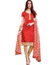 red embroidered silk cotton unstitched salwar with dupatta - MAHATI ...