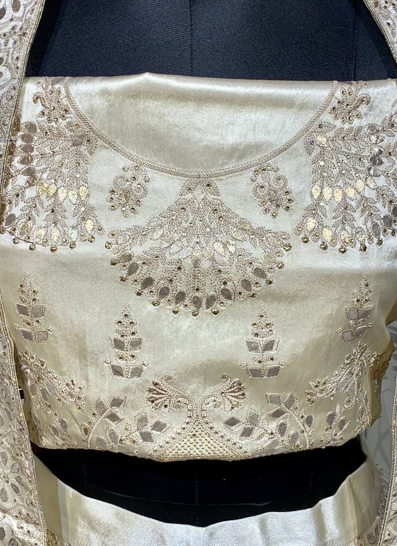 gold embroidered satin semi stitched bridal lehengas - survauttam ...