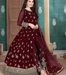 Maroon embroidered georgette salwar - Monjolika - 3351909