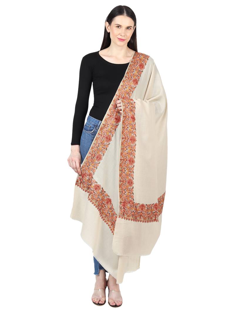 Silky Pashmina Fine Wool Nalki Border Embroidered Needle Work Shawl ...