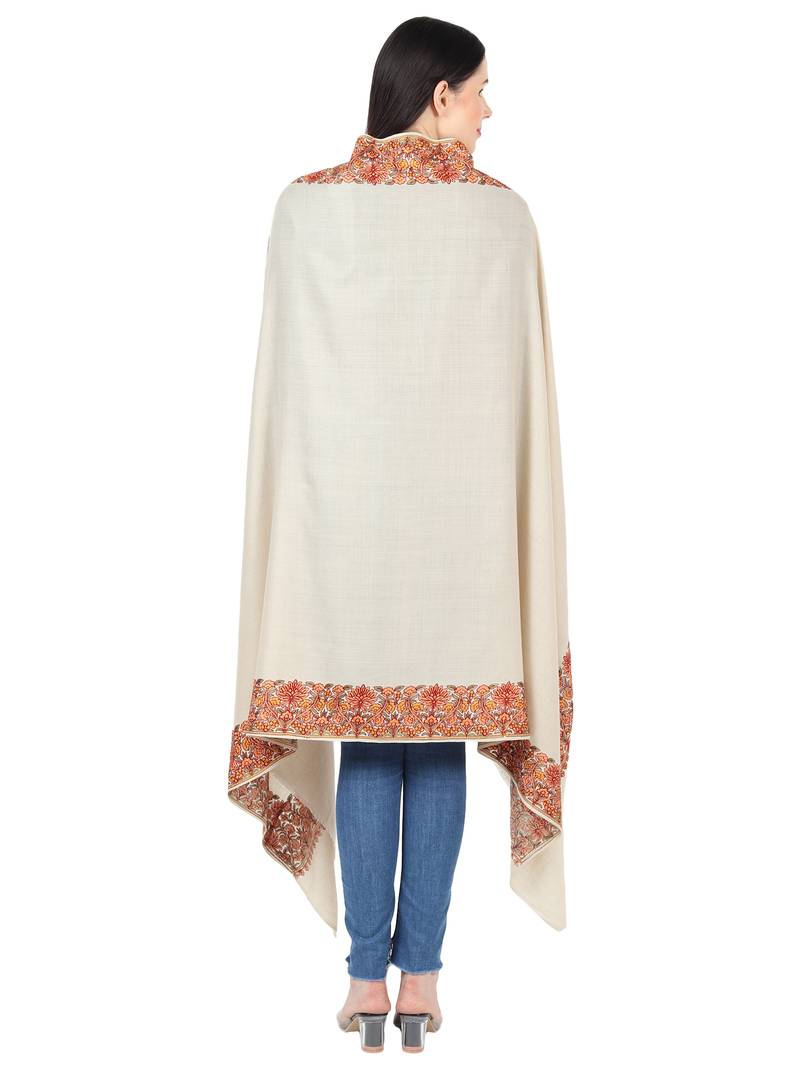 Silky Pashmina Fine Wool Nalki Border Embroidered Needle Work Shawl ...