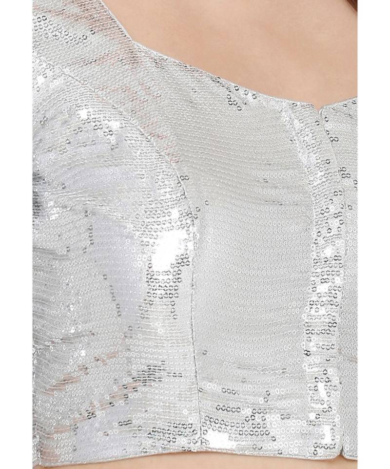 Women's Silver Sequance Readymade Saree Blouse - Om Clothing - 3353407