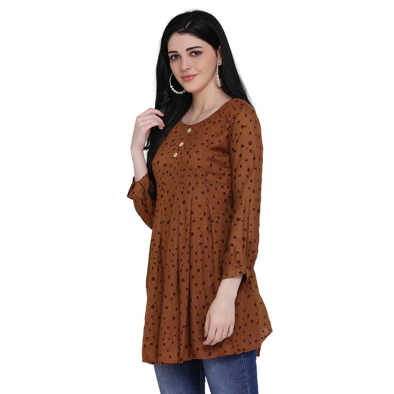 Brown printed viscose rayon tunics - Manisha Fashion - 3357174