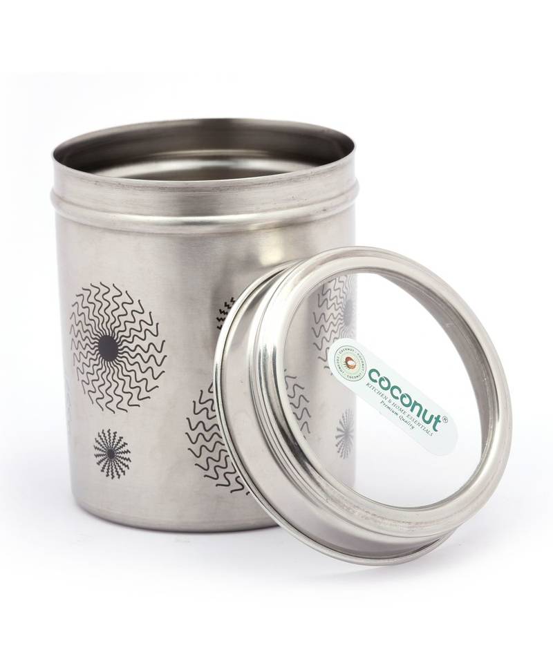 Coconut Stainless Steel Container/Storage/Deep Dabba/See Thru Glass Lid ...
