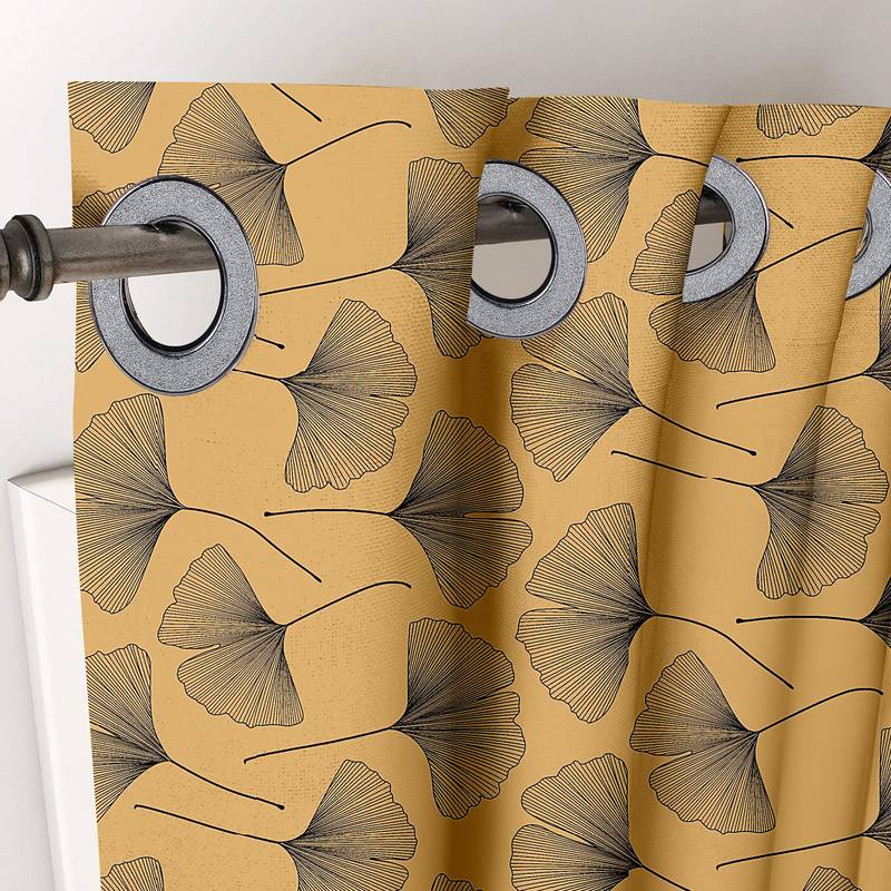 A Golden Printed Polyester Window Curtain - HOMETIQUE - 3364264