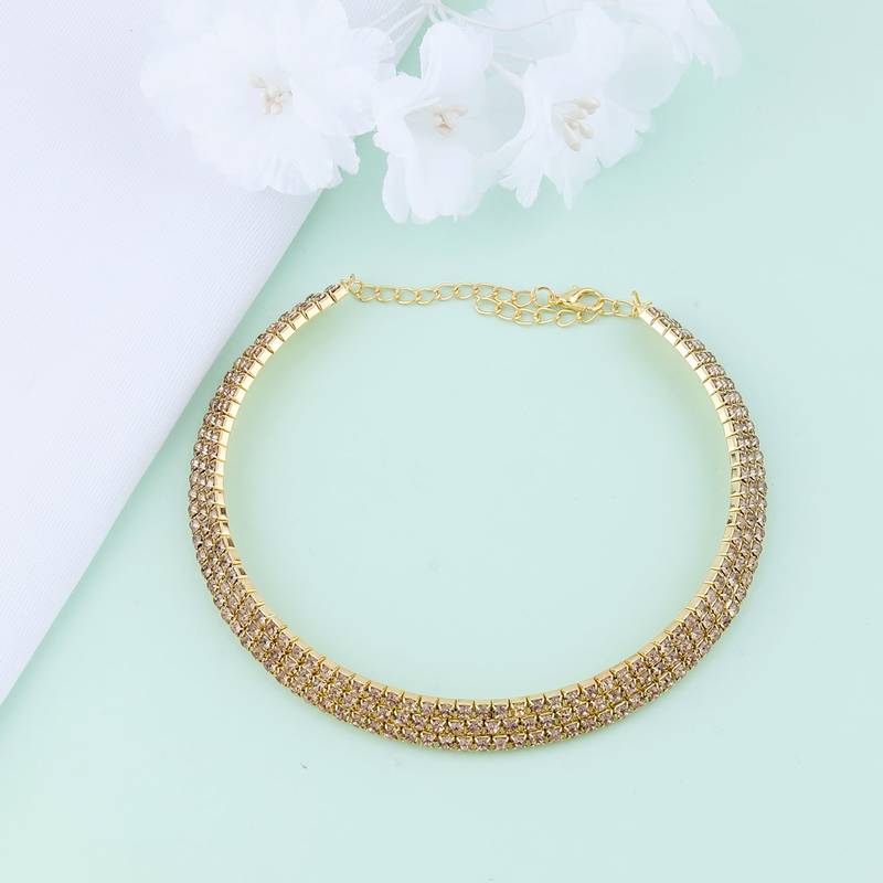Gold Plated Triple Line Golden Diamond Studded partywear Necklace ...