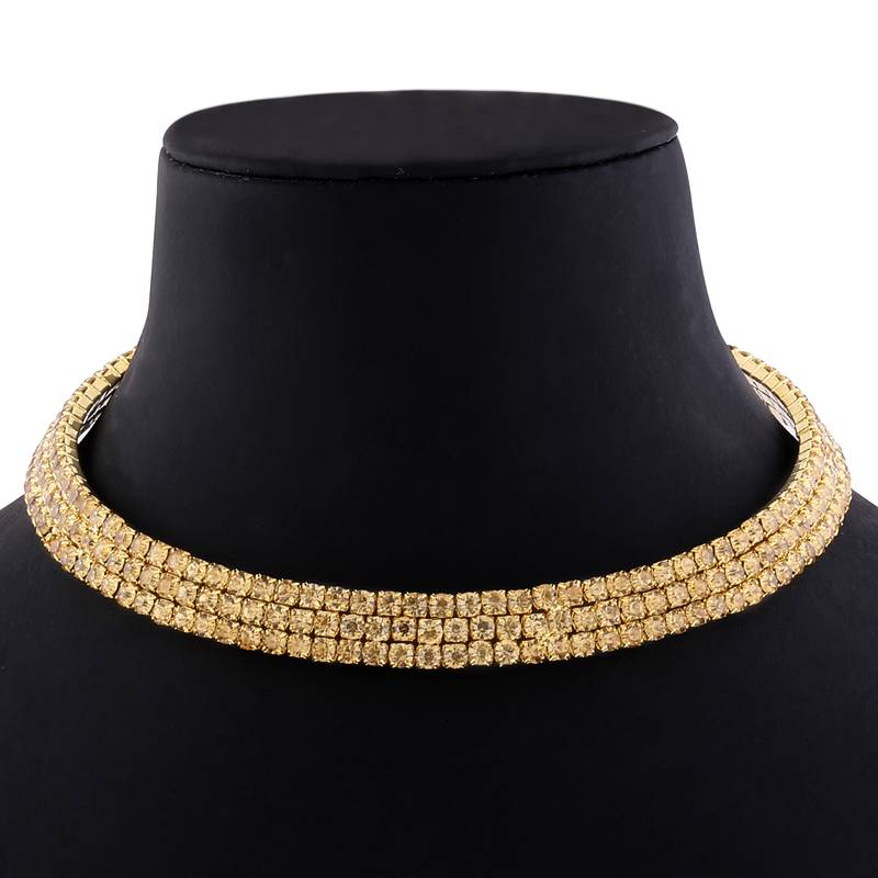 Gold Plated Triple Line Golden Diamond Studded partywear Necklace ...