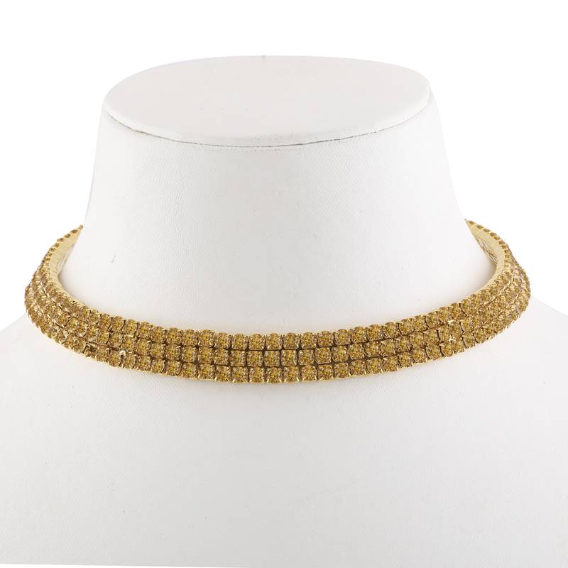 Gold Plated Triple Line Golden Diamond Studded partywear Necklace ...