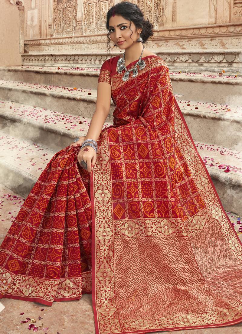 Maroon Bandhani Bandhani Sarees Bandhej - Vasu Sarees - 3365169