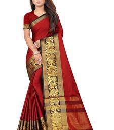 Women's Red Art Silk Banarasi Saree With Blouse Piece - Vedant Vastram ...
